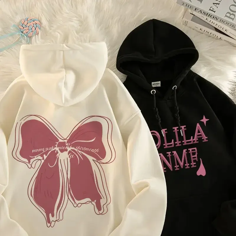 Cute Women's Hoodie: Fresh Bow Design, Premium Cotton, Fall/Winter Top ...