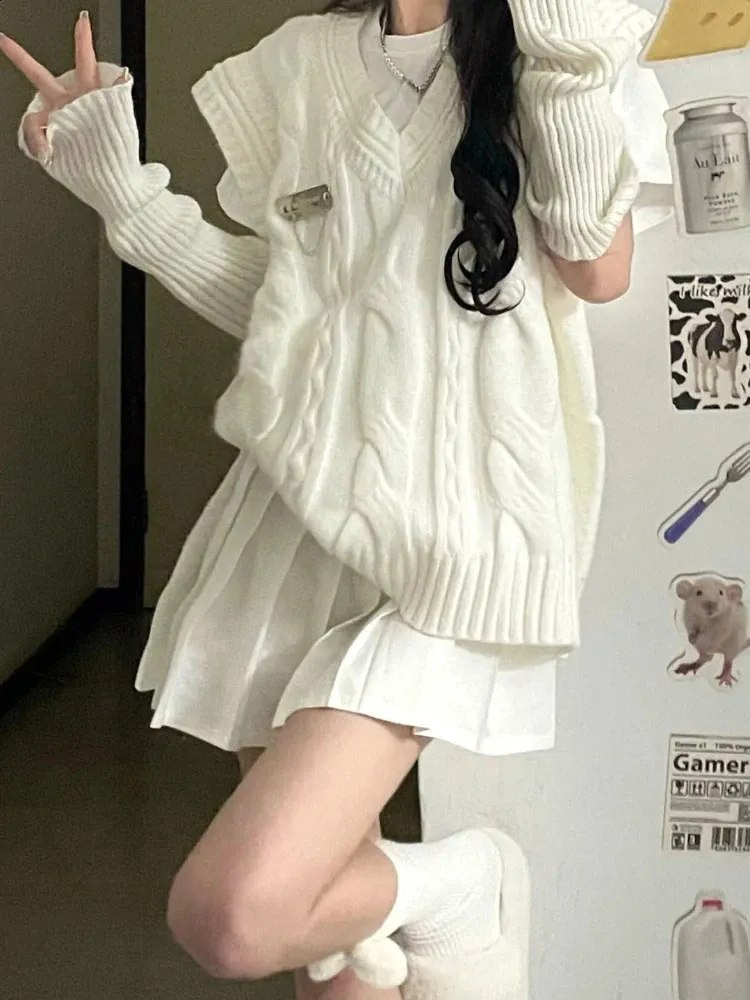 Preppy Knit Sweater Tank Top - V-Neck Sleeveless Harajuku Style, Shop ...