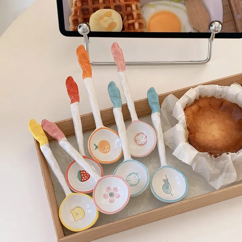 Cute Ceramic Dessert Spoon: Long Handle Strawberry & Bear Design ...
