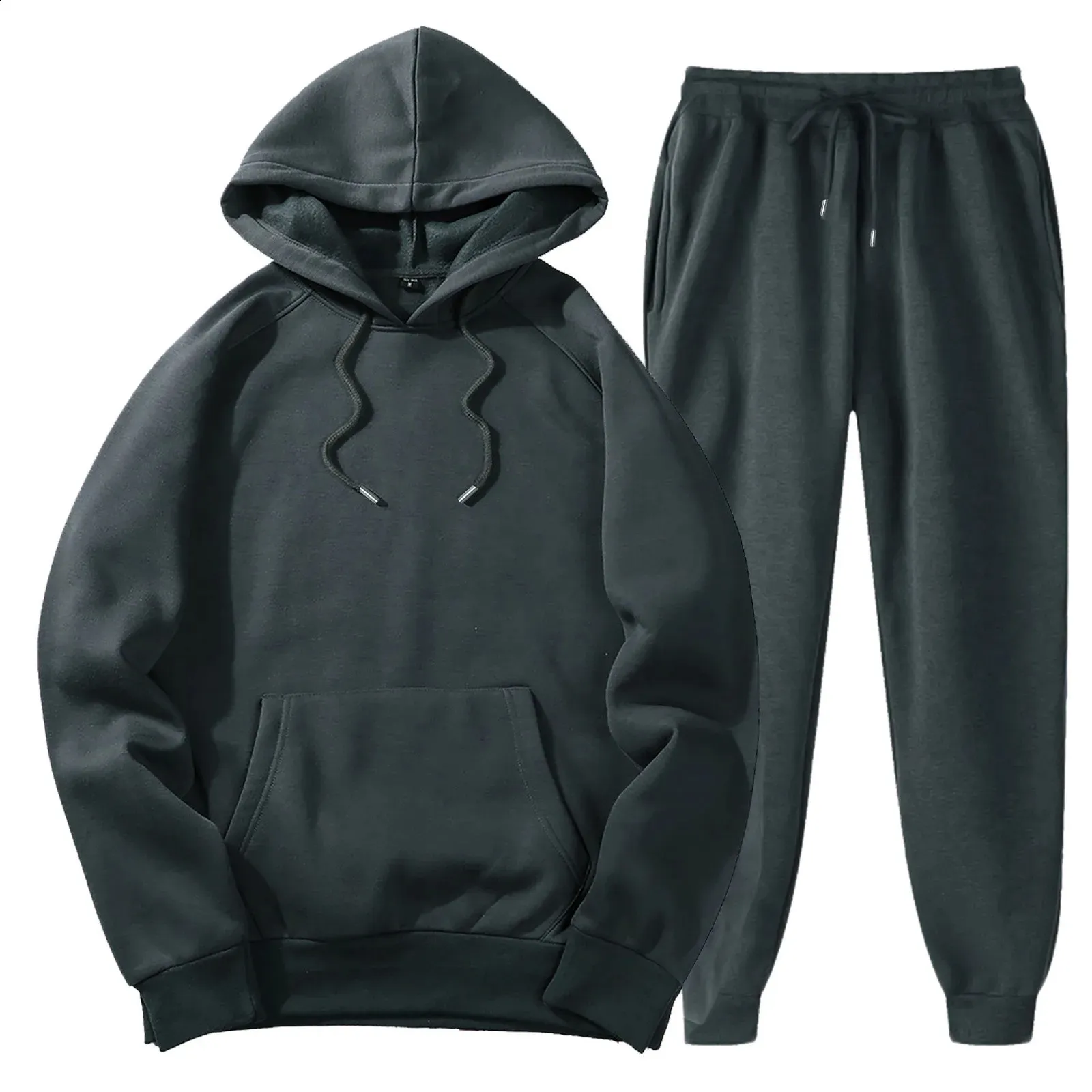 Mens Sporty Solid Color Tracksuit Hooded Sweatshirt And Baggy ...