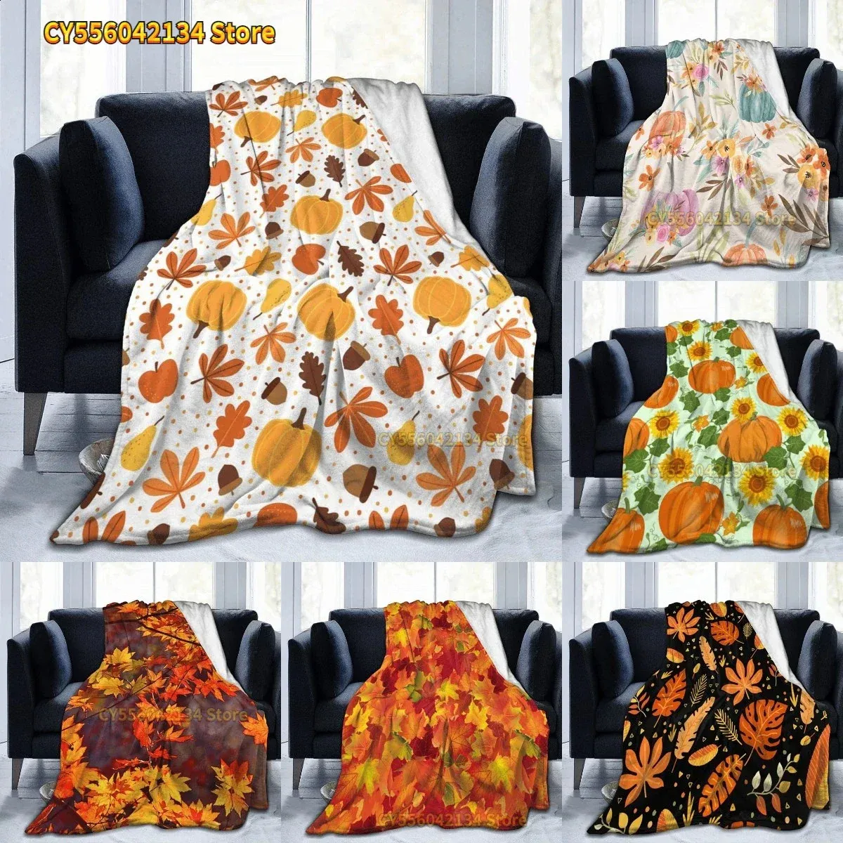 Fall Pumpkin & Autumn Leaves Throw Blanket - Soft Flannel Fleece - Cozy ...