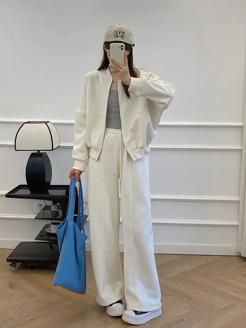 Korean Clothing Womens Tracksuit: Beige Grey Black Plush Sweatpants And ...