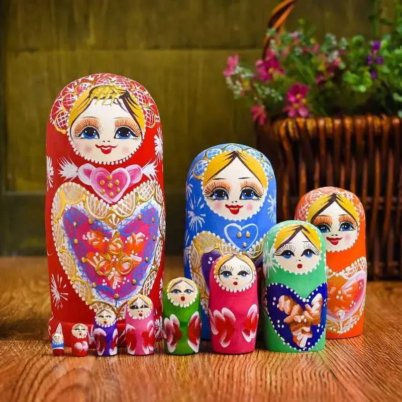 10-Piece Wooden Russian Nesting Dolls - Classic Matryoshka Set ...