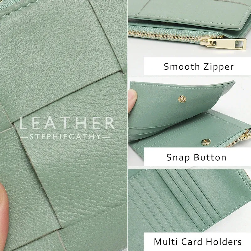 Mini Coin Purse Wallet: Real Lambskin Leather Woven Small Wallet For ...