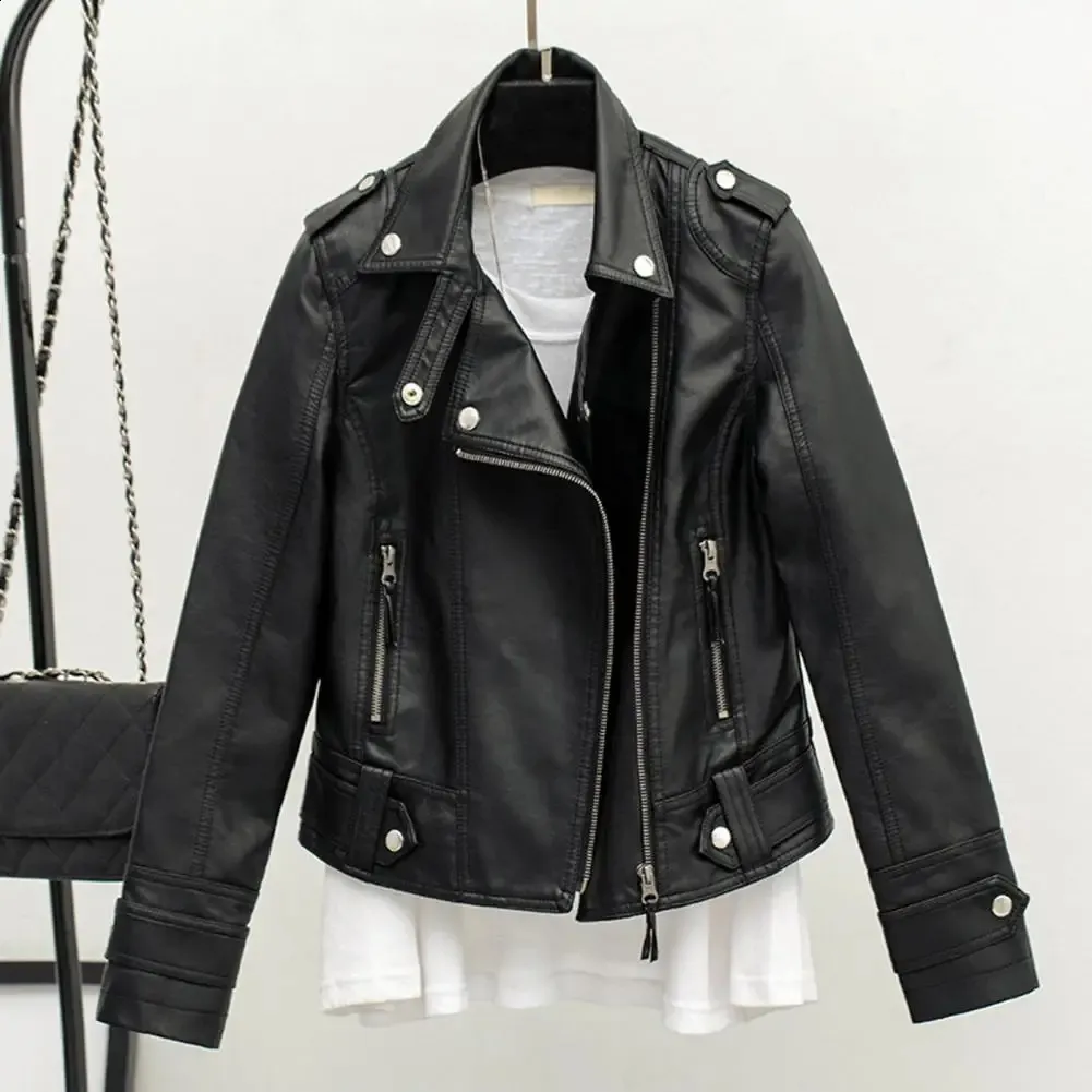 Women's Leather Collar Cropped Trench Jacket Stylish Single Button ...