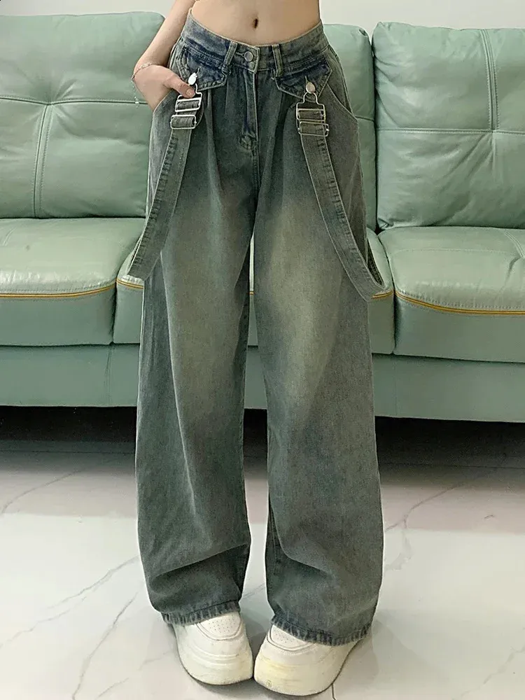 Women's High Street Gothic Jeans, High Waist Blue Retro Hip Hop Denim ...