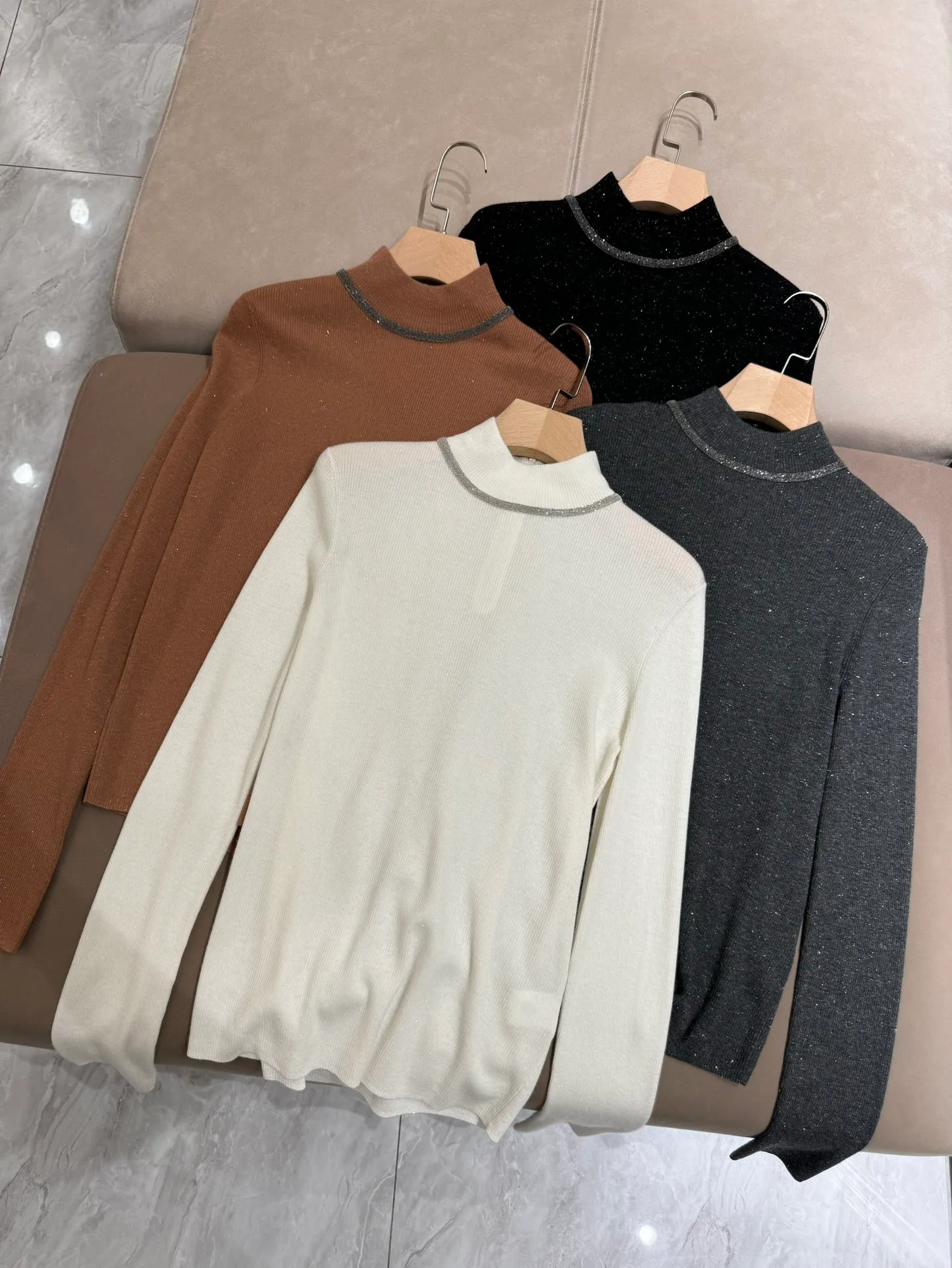 Elegant Women's Turtleneck Sweater: Sparkling Gold & Silver Thread ...