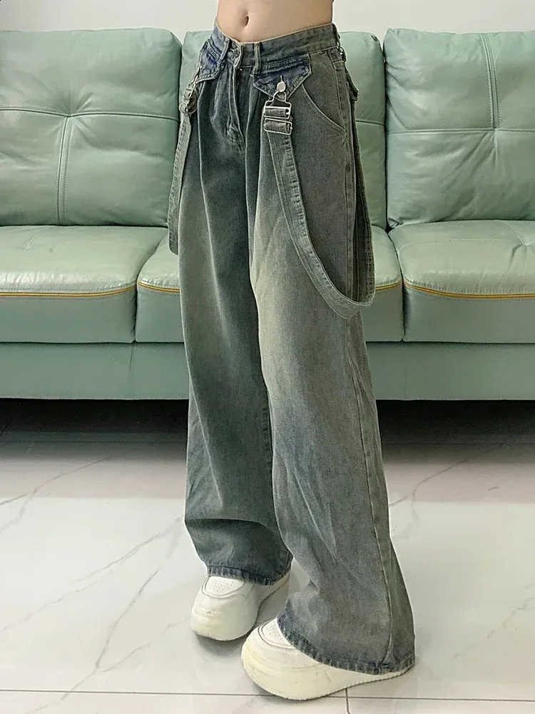 Women's High Street Gothic Jeans, High Waist Blue Retro Hip Hop Denim ...