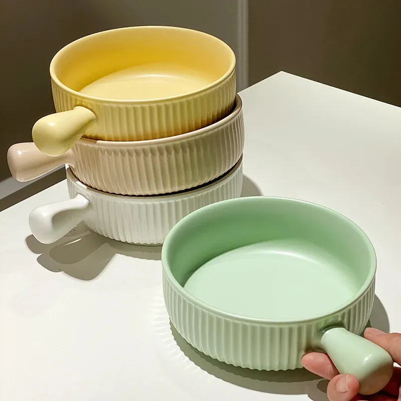 Nordic Style Ceramic Baking Bowl with Handle - Oven Safe Rice Noodle ...