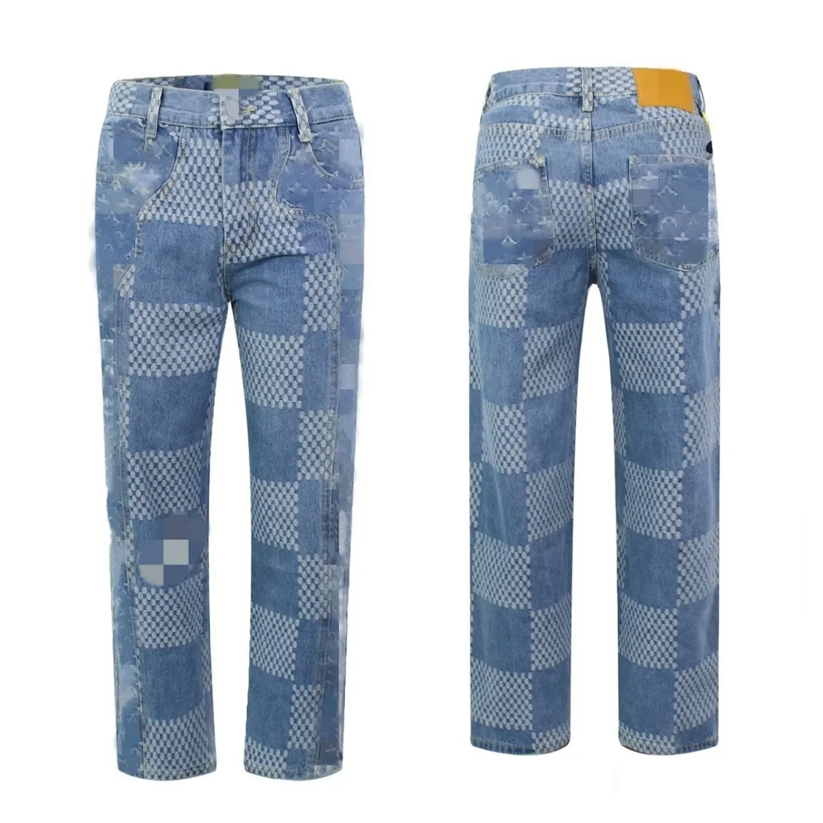 Men's Stacked Checkered Jeans Moto Biker Style, Unisex Mosaic ...