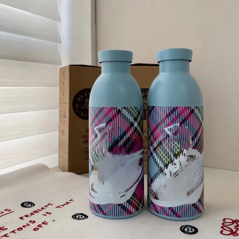 DHgate.com:Stylish Pink & Blue Check Thermos - 500ml Insulated ...
