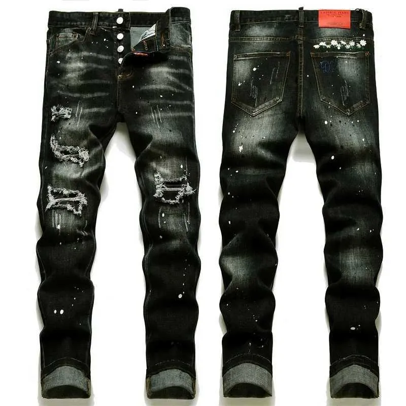 Men's Black Ripped Denim Jeans, Italian High Street Style, High Quality ...