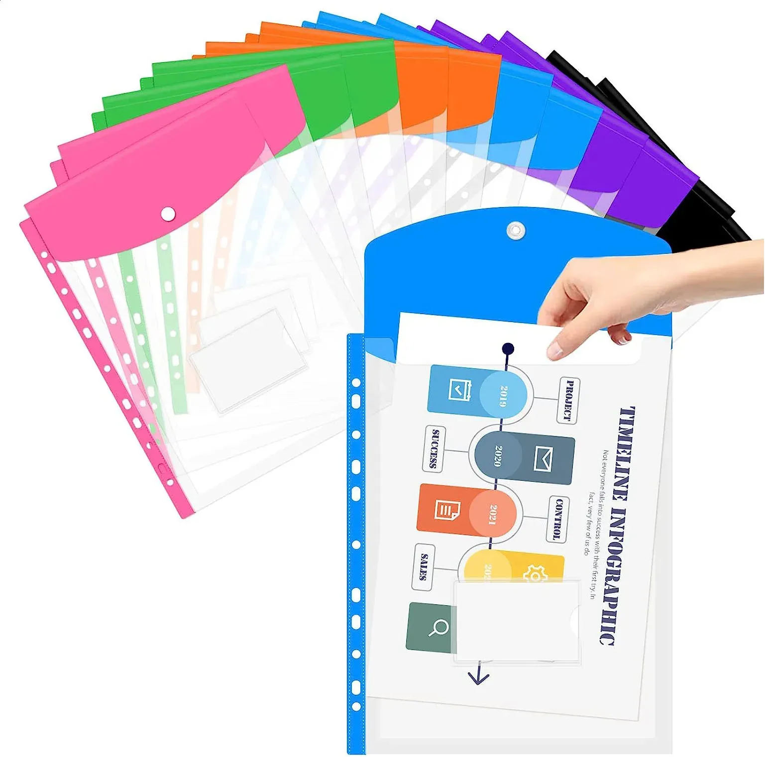 Binder Folders With Pockets Clear Plastic Document Folders For 11 Hole ...