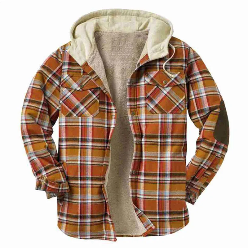 Men's Wool Blend Checkered Hoodie Jacket - Warm Winter Casual Outerwear ...