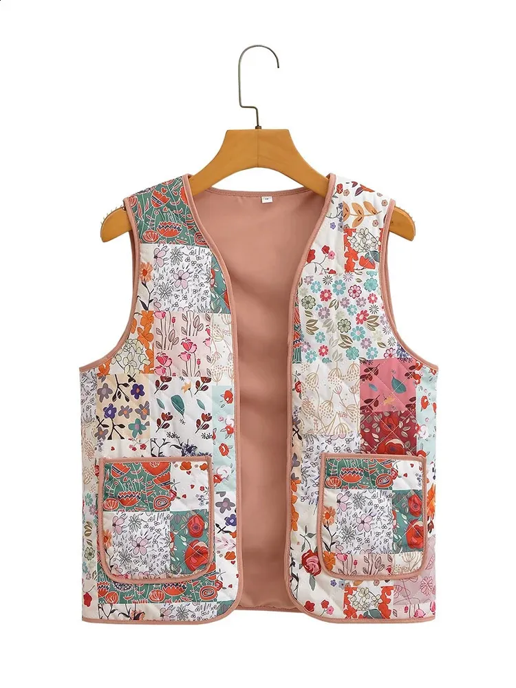 Floral Patchwork Quilted Vest: Retro Sleeveless Tank Top with Pockets ...