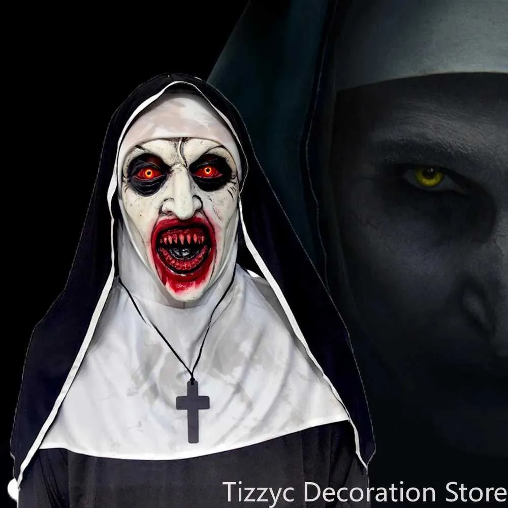 Nun Mask Halloween Masquerade Costume Props Cosplay Horror Women Latex ...