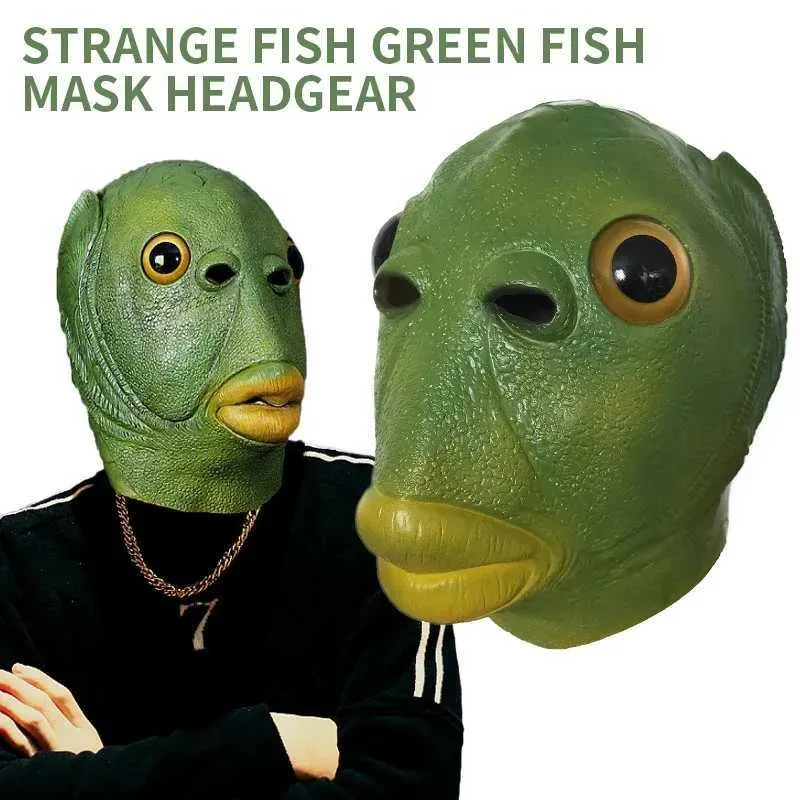 Weird Green Fish Mask Latex Green Fish Headgear Party Horror Spoof ...