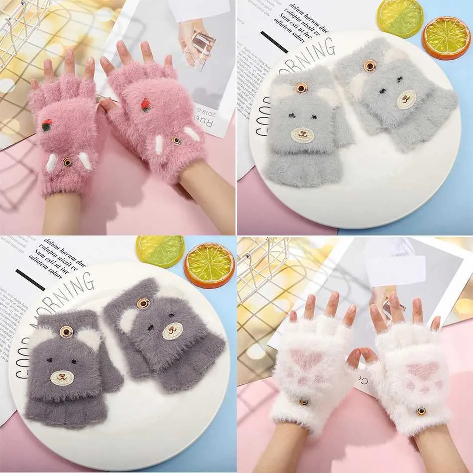 DHgate.com:Kids Winter Furry Half-Finger Mittens - Plush Warmth, Cute ...