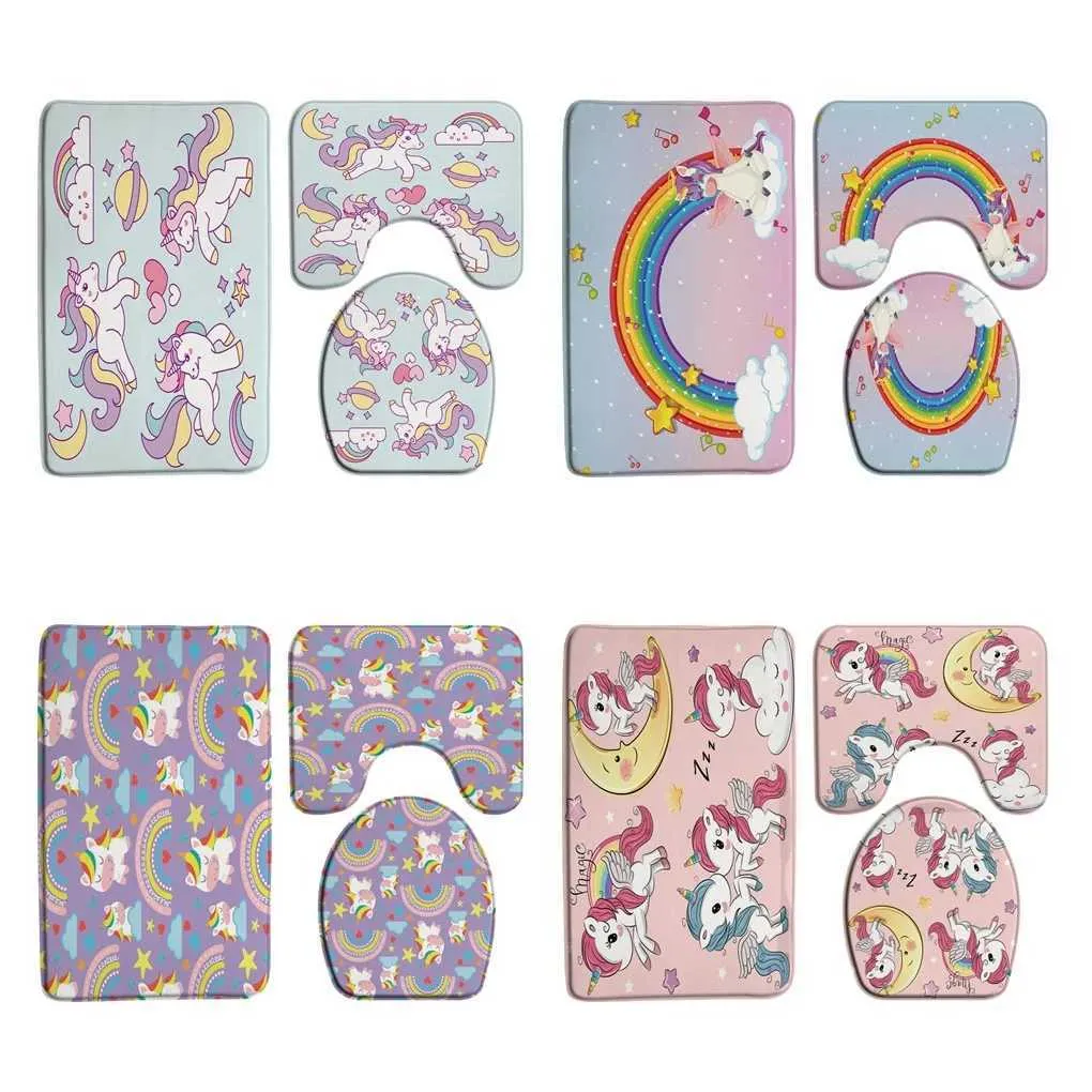 Rainbow Unicorn Bath Mat Set: Cute Animal Design, Non-Slip - Shop Now ...