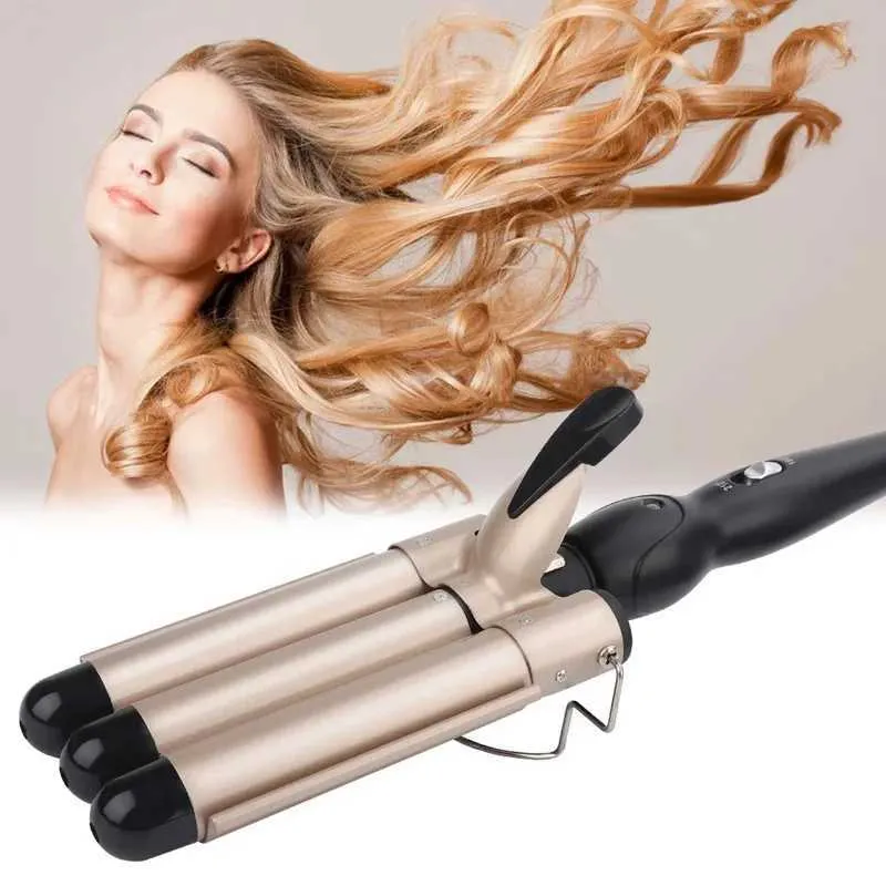 Portable 3 Barrel Curling Iron - Deep Wave Hair Waver, Rotating Ceramic ...