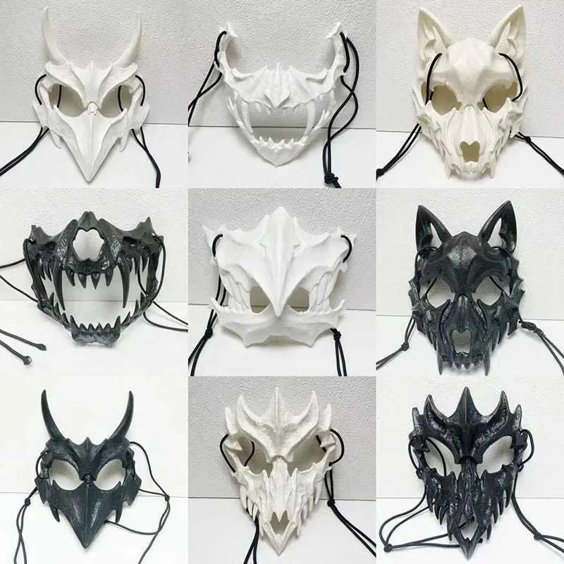 Mask Cosplay: Long Teeth Demon Skeleton Half Face Mask For Halloween ...