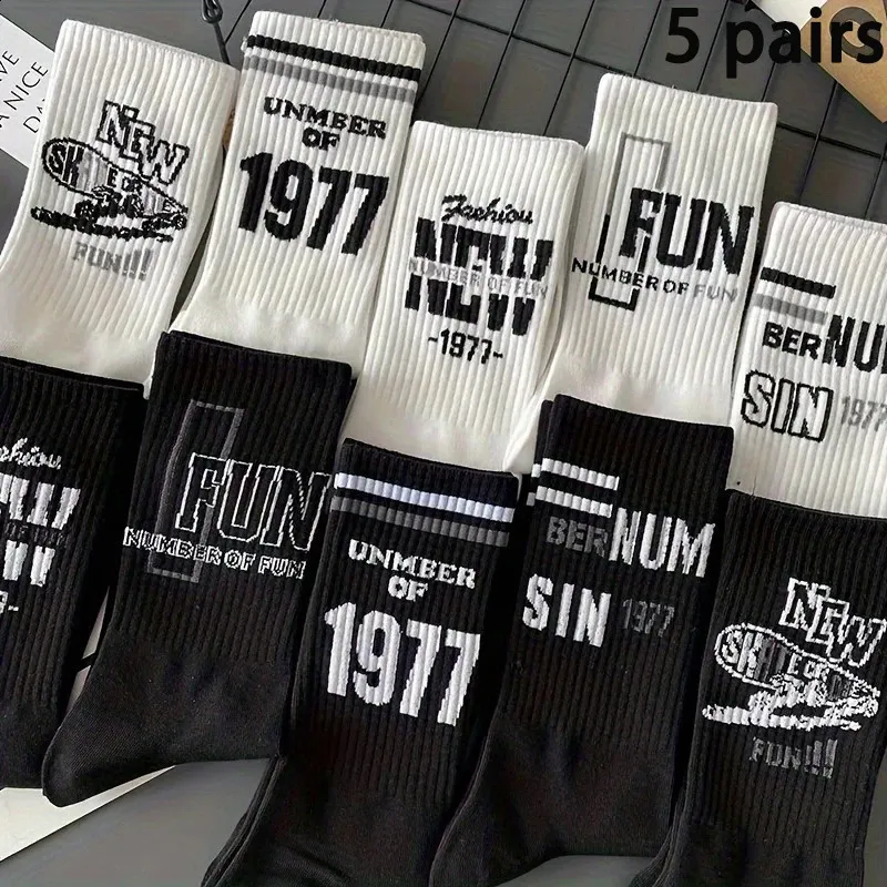 Of Mens Trendy Creative Letter Pattern Crew Socks Breathable Comfy ...