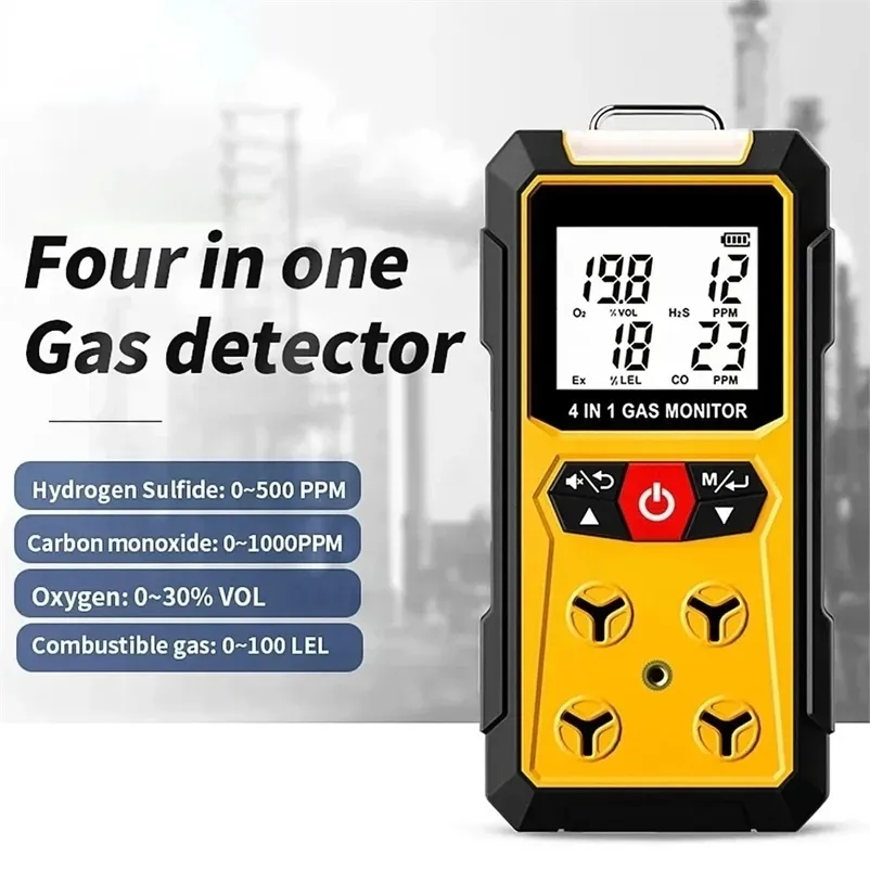 Gas Detector, 4 In 1 Portable Oxygen O2 Carbon Monoxide CO H2S Combustible Gas Analyzer, Air ...