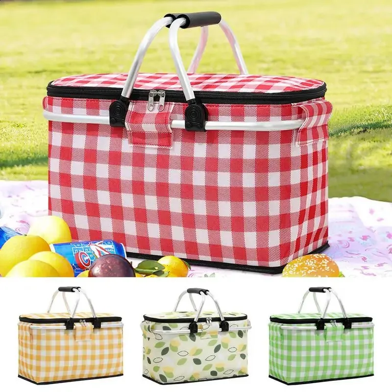 Folding Insulated Picnic Basket Lunch Bag Beach Cooler, Leak Proof ...