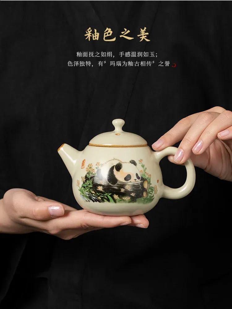 Ru Kiln Panda Dragon Egg Teapot - 225ml, Cracked Texture, Kung Fu Tea ...