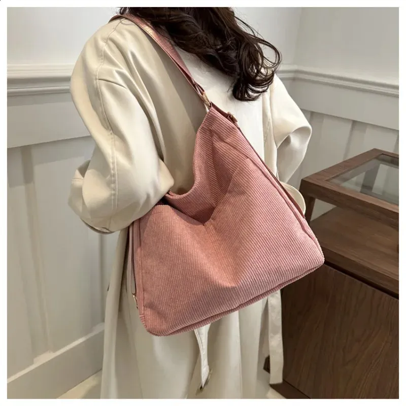 Large Capacity Corduroy Student Shoulder Bag - Japanese Style Canvas ...