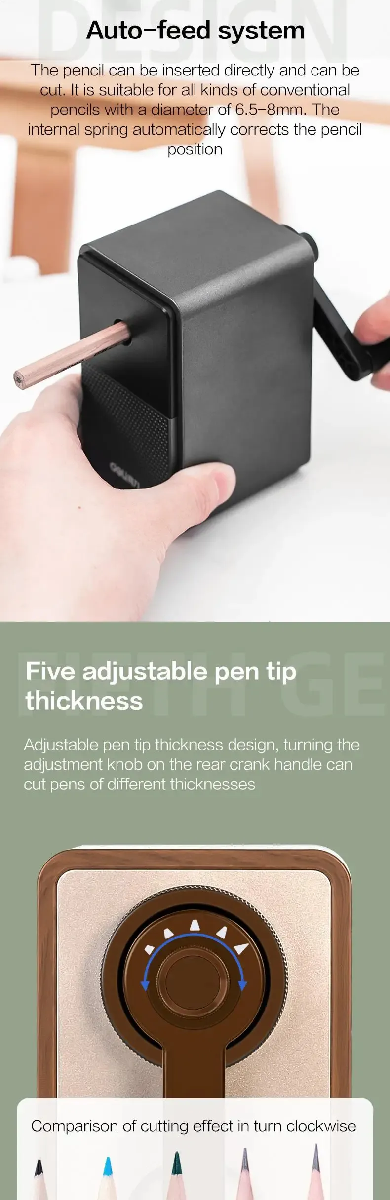 Classic Hand Crank Pencil Sharpener - Long Lasting Blade for Various ...