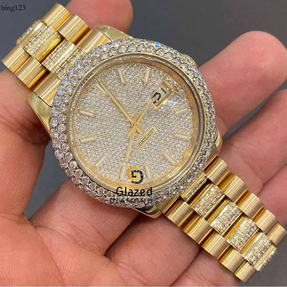Sparkling Moissanite Gold Diamond Watch Mens Iced Out By Brilliant Cut ...