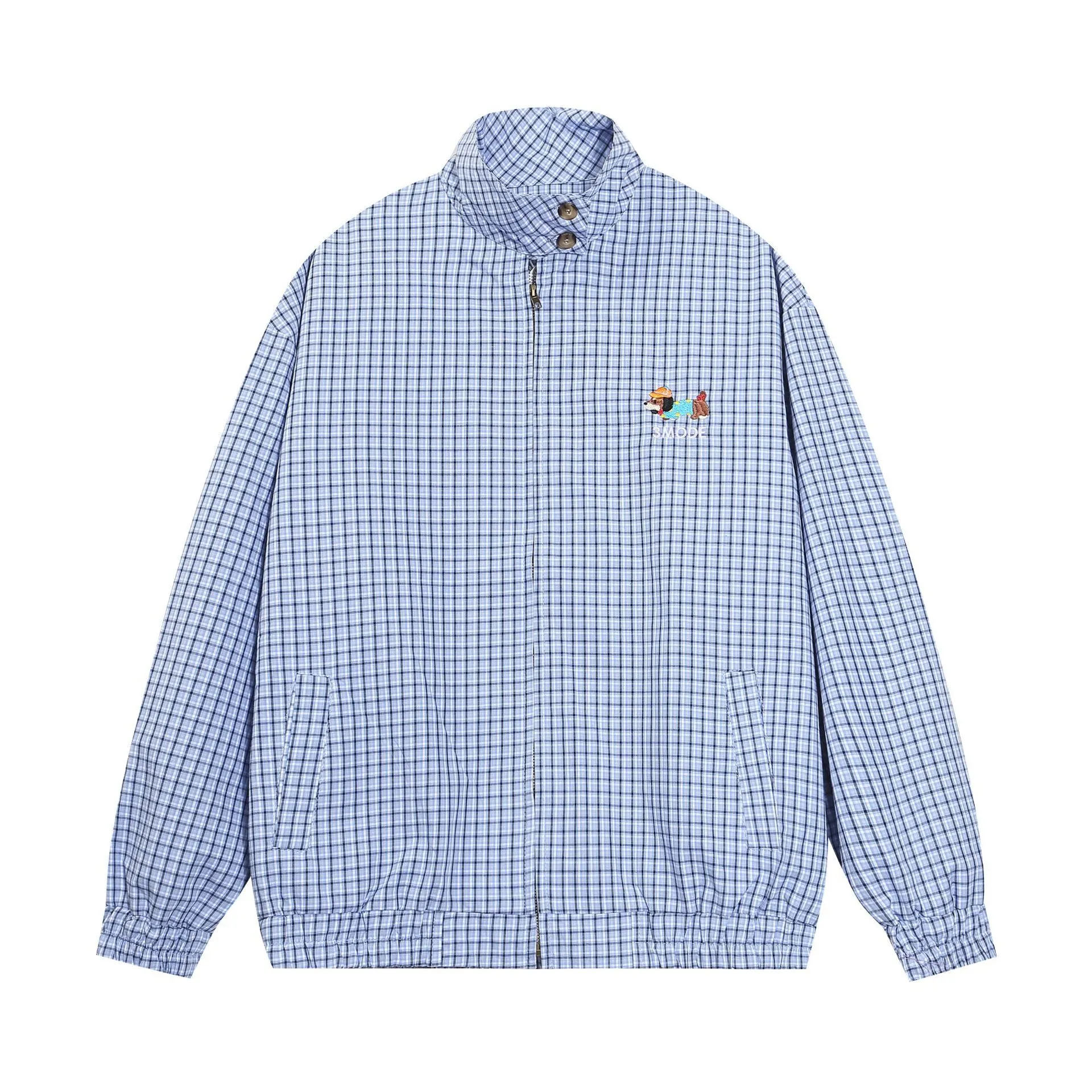 Collared Mens Jacket Embroidered Cartoon Coat, Checkered Autumn ...