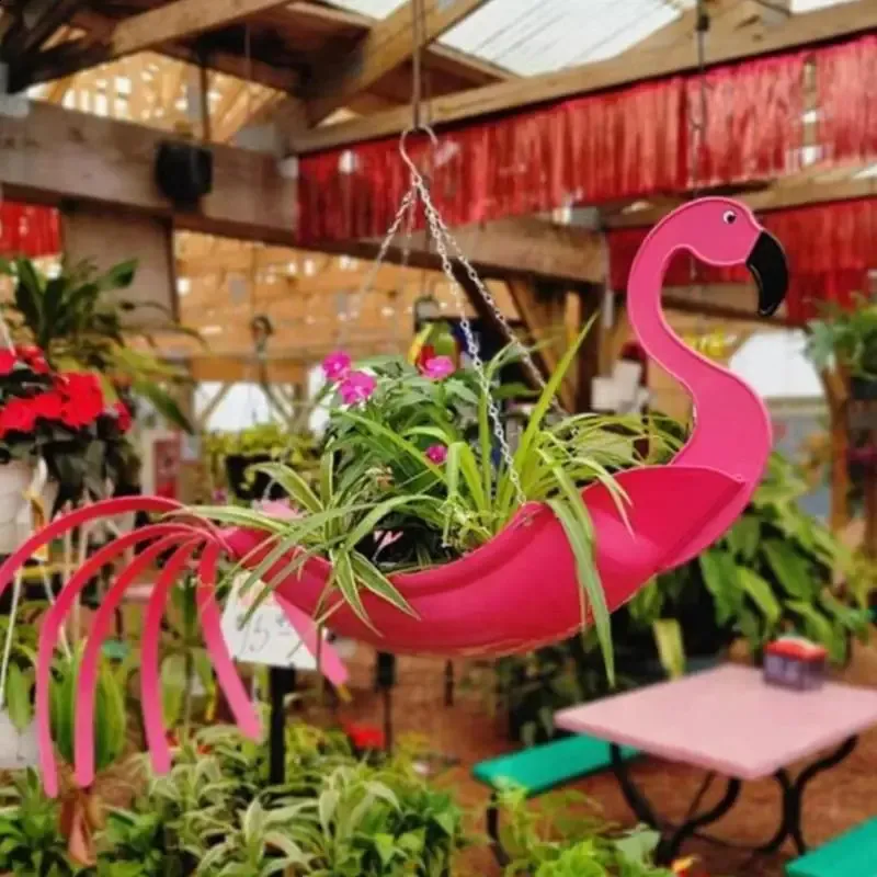 DHgate.com:Hanging Flower Pots with Flamingo Design - Metal Planter for ...