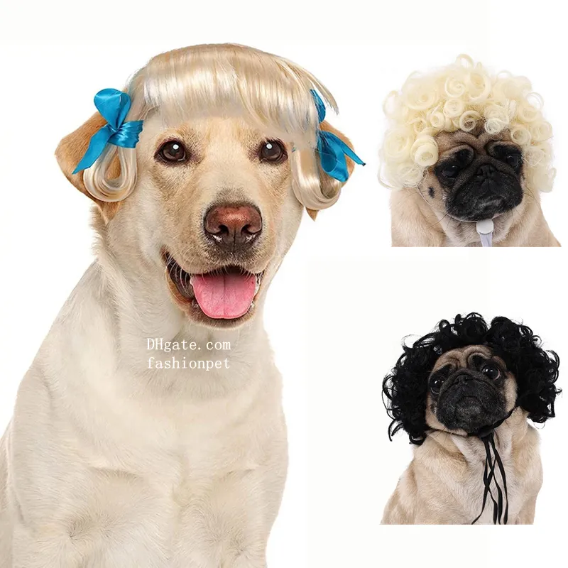 Pet Wigs with Adjustable Straps, Curly Hair Dog and Cat Costume ...