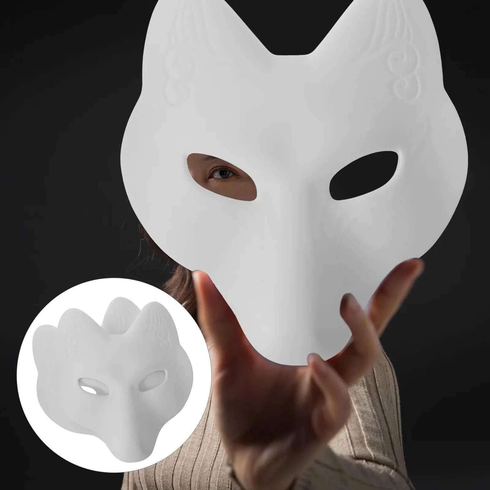 Hand Painted Fox Half Face Plastic Silicone Face Mask For Anime ...