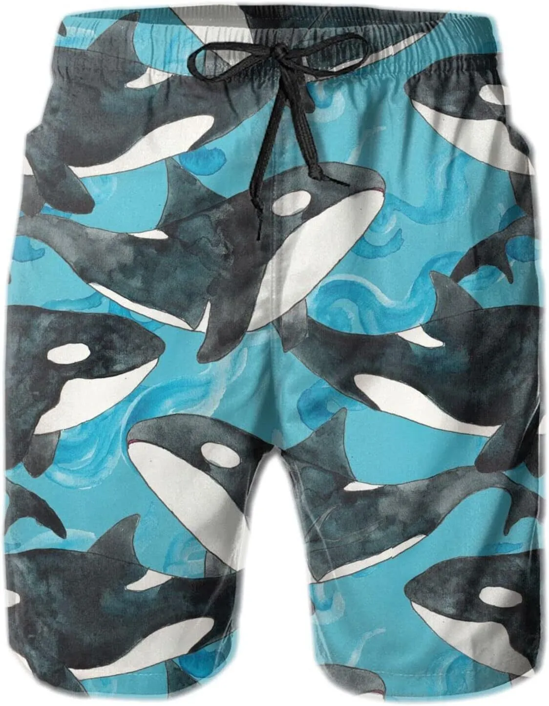 Stylish 3D Printed Killer Whale Men's Swim Trunks Quick Dry Beach Shark ...