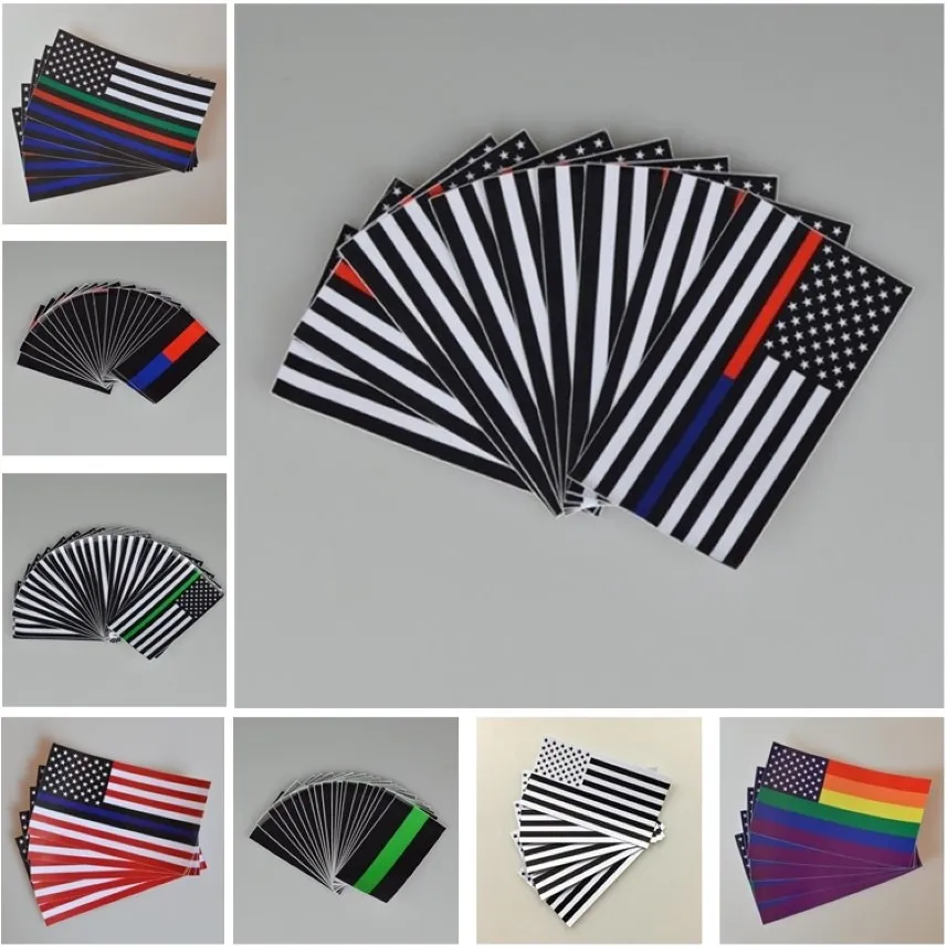 Blue Line American Flag Sticker Set For Cars And Trucks 6.5 X 11.25 CM ...