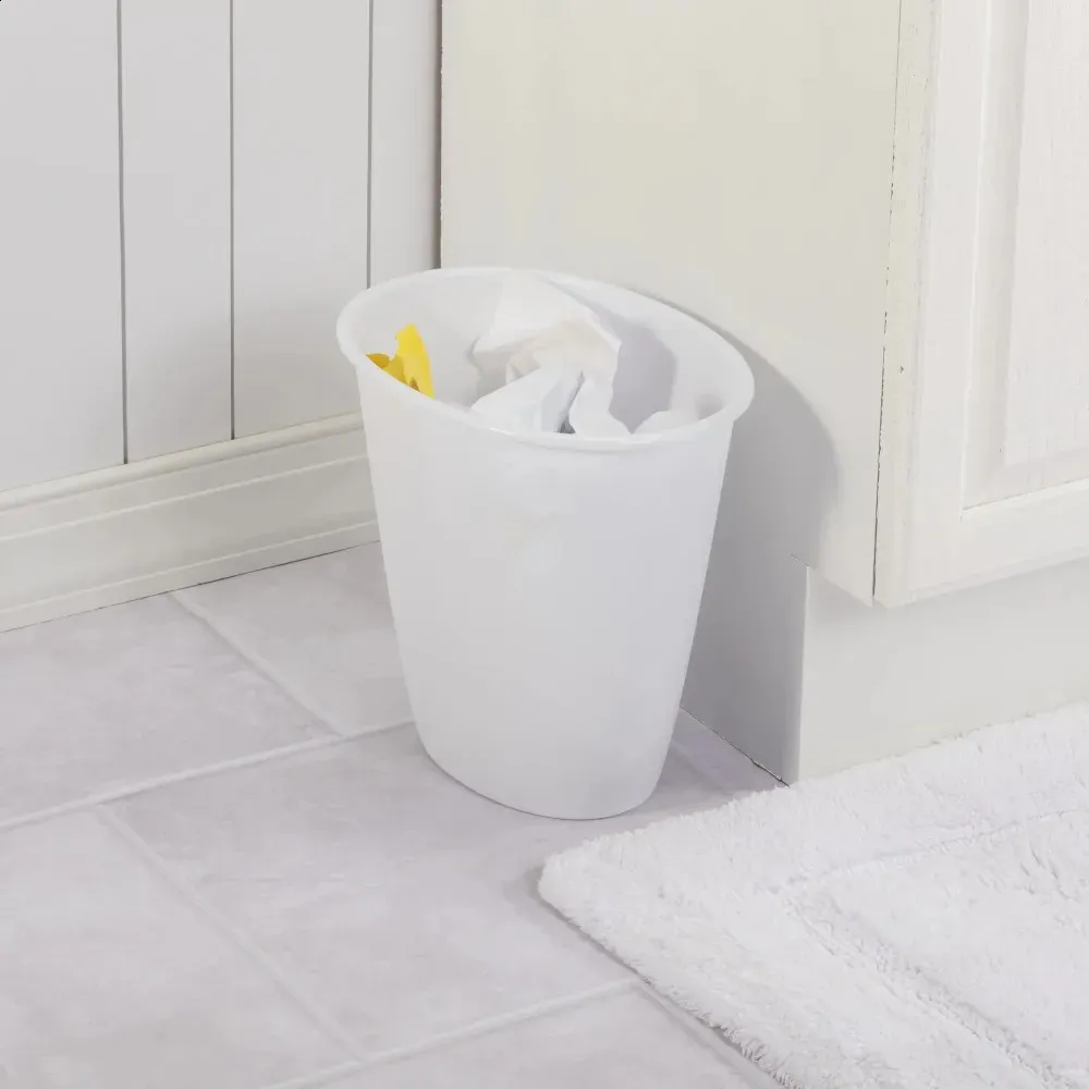Classic White Slim Oval Vanity Trash Cans For Outside 1.5 Gallon, Ideal ...