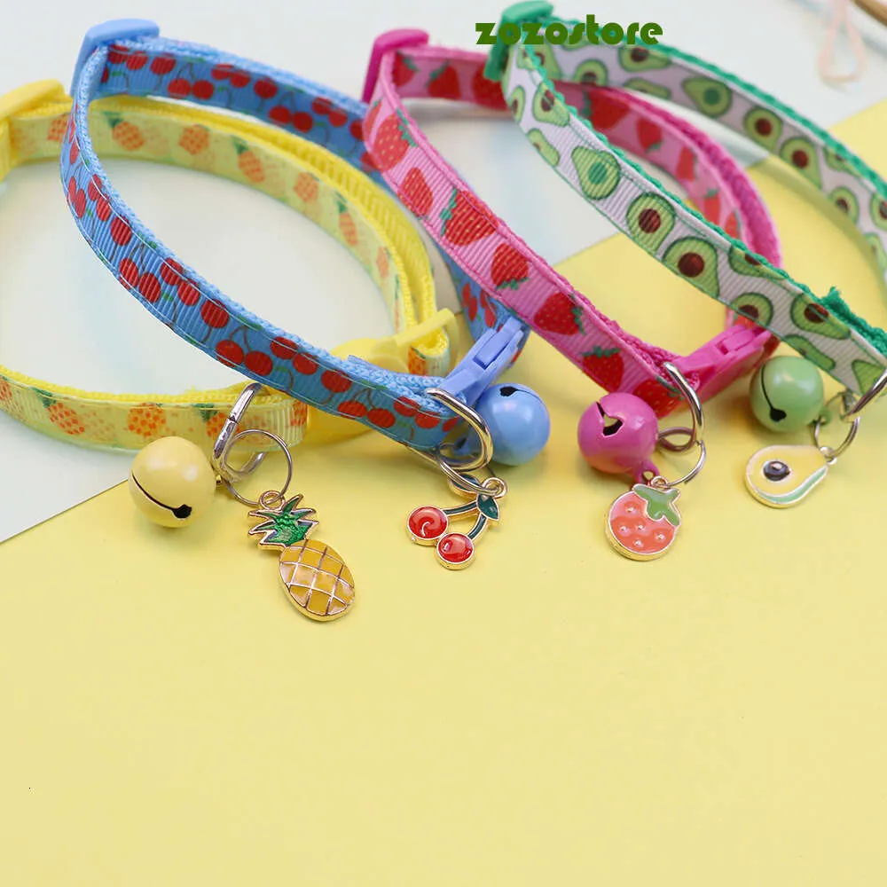 2024Breakaway Cat Collar with Bell - Adjustable Webbing Fruit Pattern ...