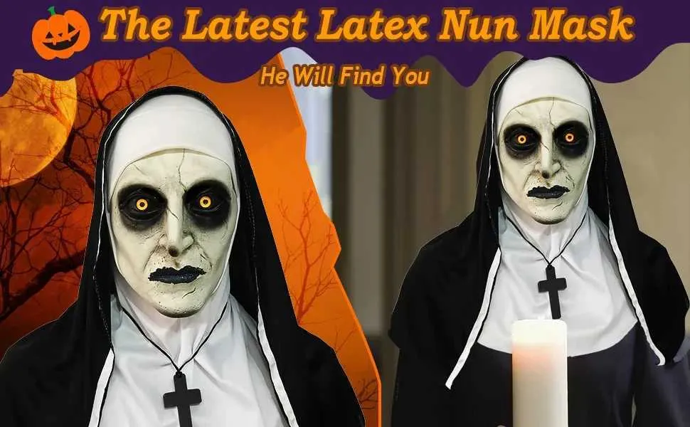 Nun Halloween Costumes: Scary Nun Mask With Cross Necklace And ...