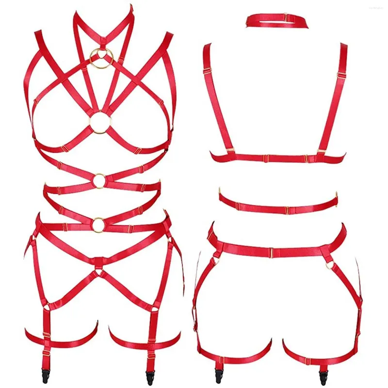 Women's Full Body Harness Garter Belt Bra Set Strappy Garter Belt ...
