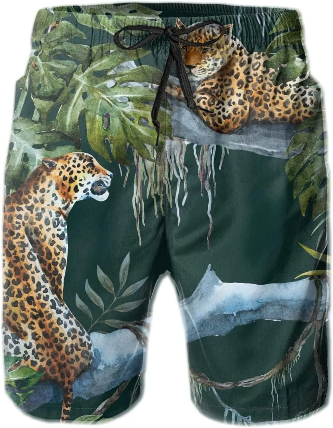 Leopard Print 3D Printed Men's Swim Trunks Quick Dry Beach Mens Animal ...