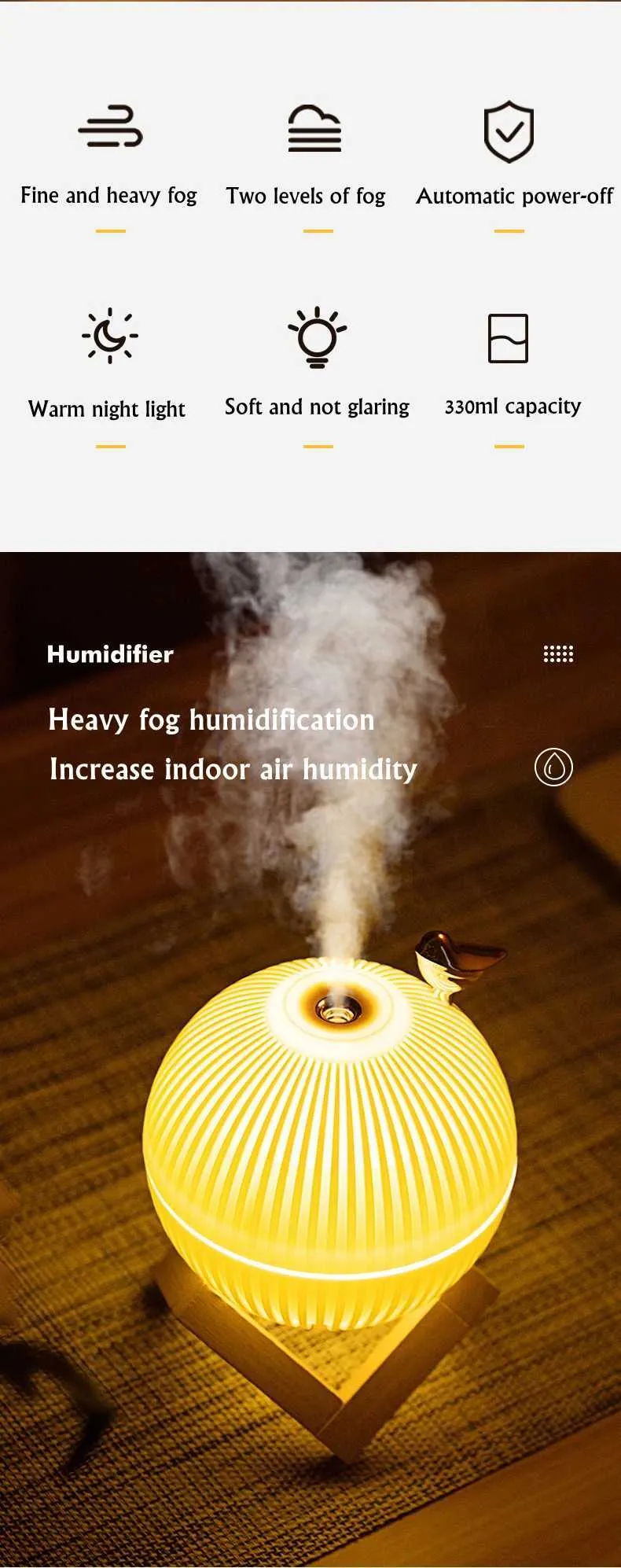 330ml Ultrasonic Cool Mist Humidifier - Portable Aroma Diffuser with ...