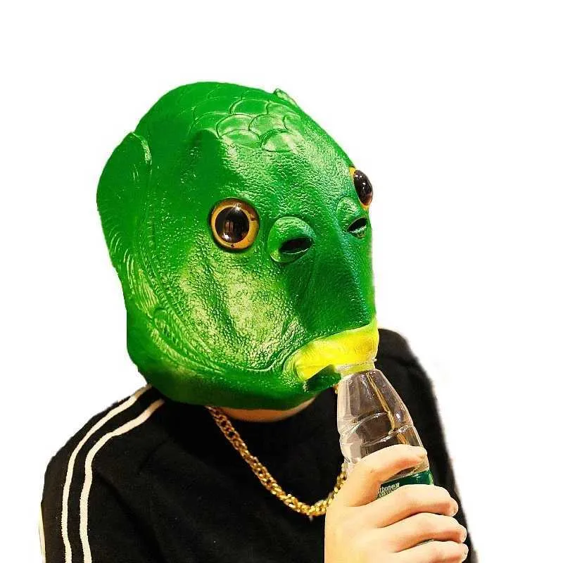 Latex Green Fish Head Mask: Funny Horror Cosplay Prop for Halloween ...