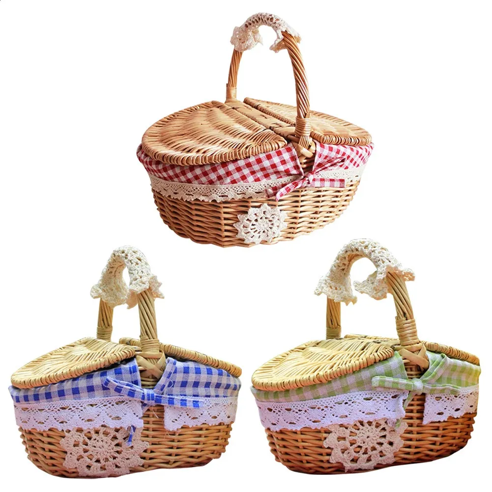 Handmade Willow Picnic Basket with Lid: Woven Storage Container ...