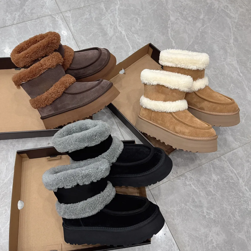Women's Australian Sheepskin Wool Mini Platform Platform Snow Boots ...