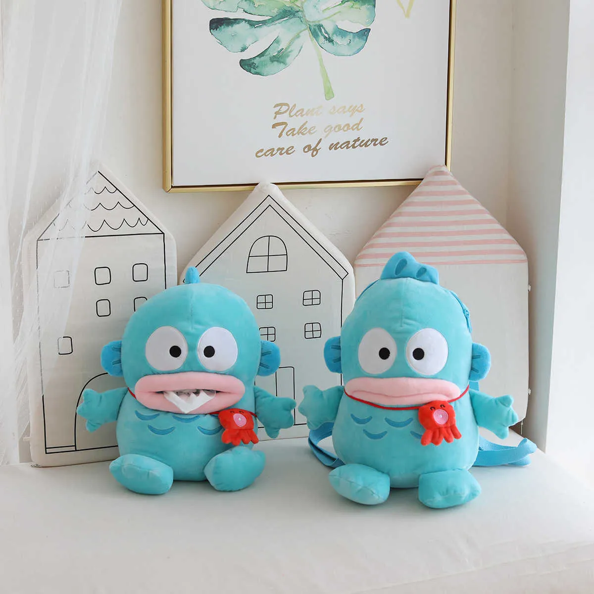 Cartoon Blue Water Monster Plush Toy Clownfish Hanton Elmo Backpack For ...