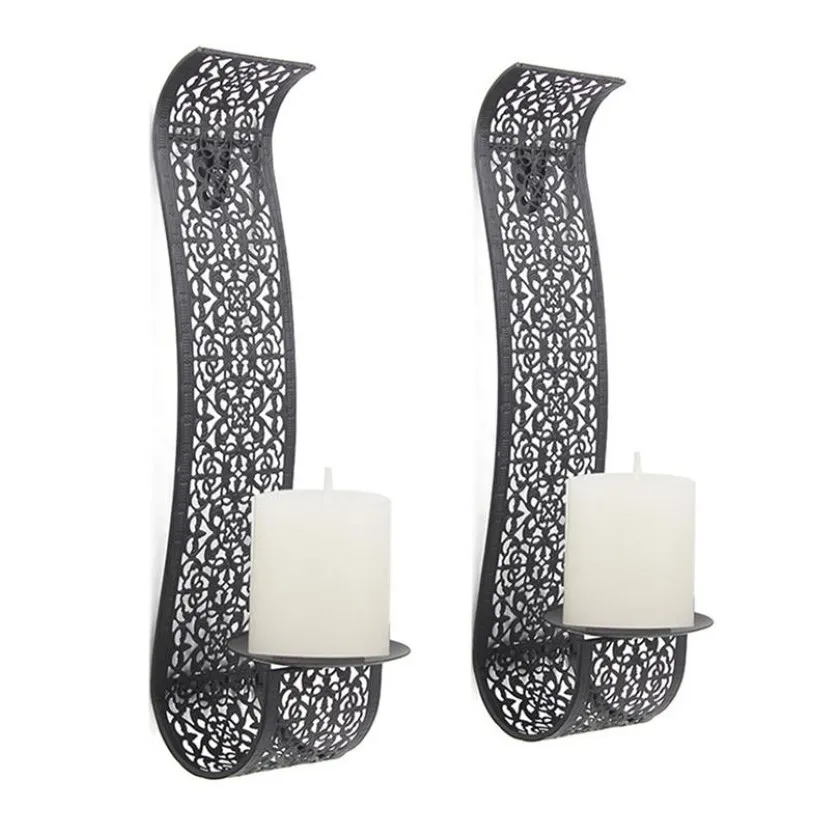 Hollow Metal Candlestick Wall Mount Pastoral Pillar Decoration For ...
