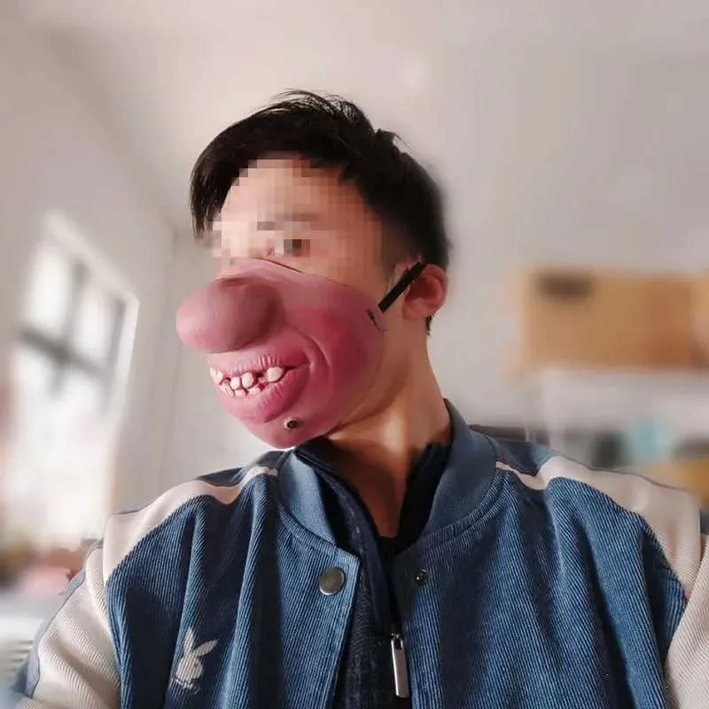 Men Women Half Face Mask Big Teeth Smile Latex Villain Joke Halloween ...